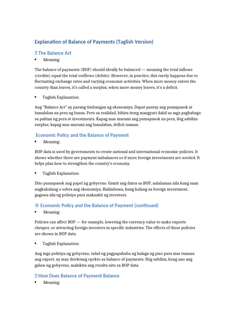 Balance of Payments Explanation Taglish | PDF | Balance Of Payments ...