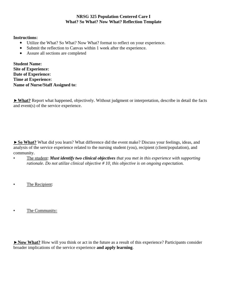 Reflection Template for Nursing Experience | PDF