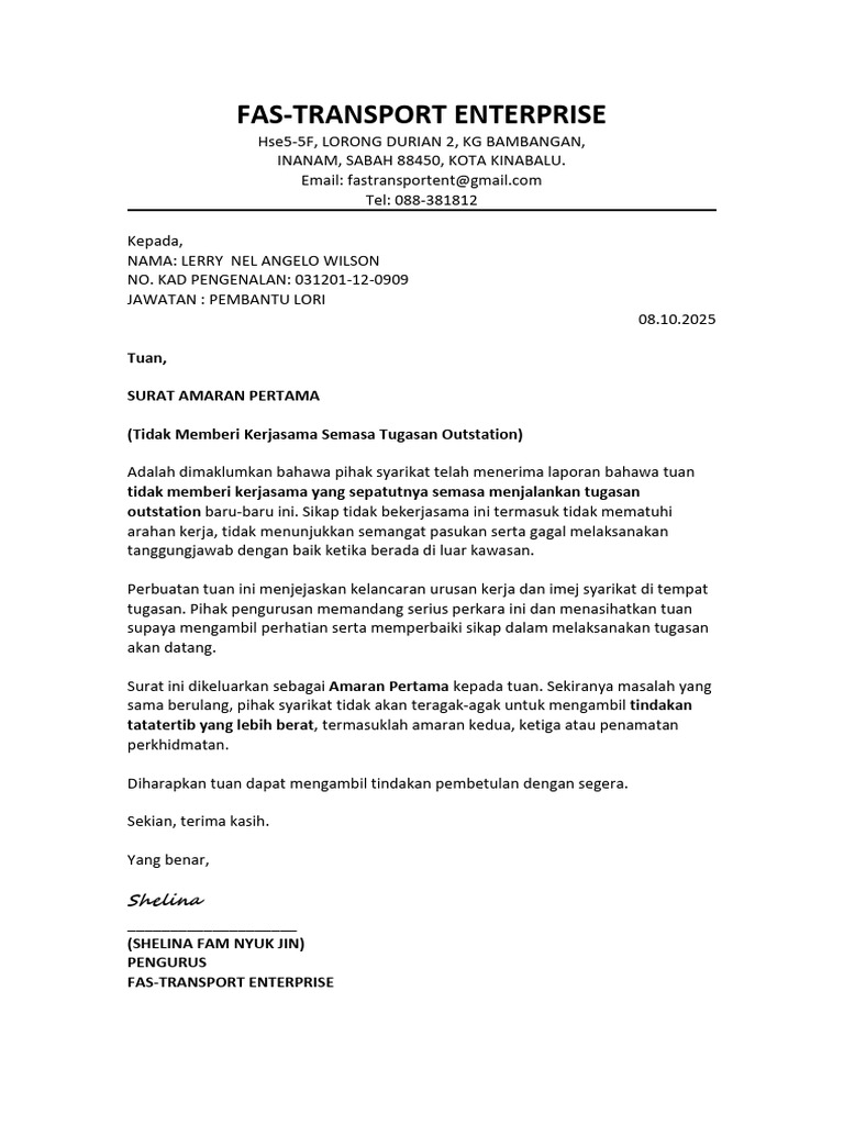 Lerry Warning Letter | PDF