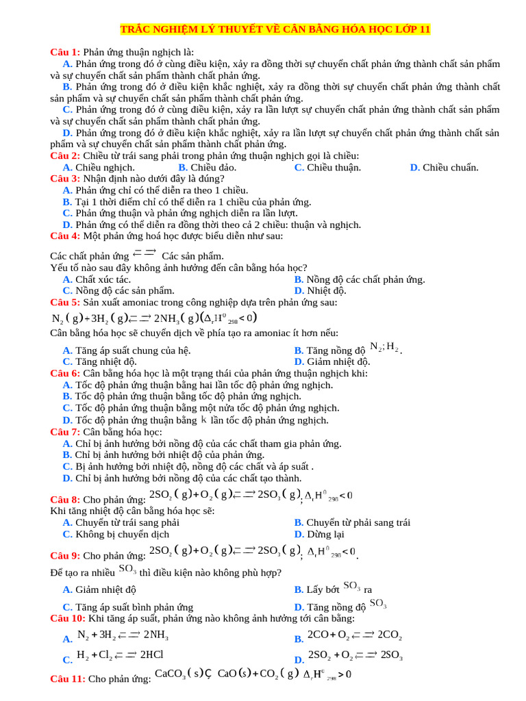 Bttn 20ve Can Bang Hoa Hoc Lop 11 20 20kda (1) | PDF
