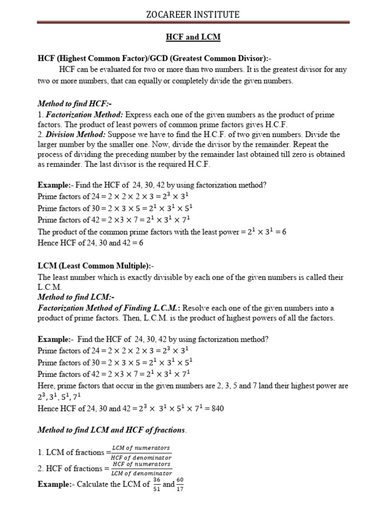 HCF and LCM | PDF | Algebra | Mathematics