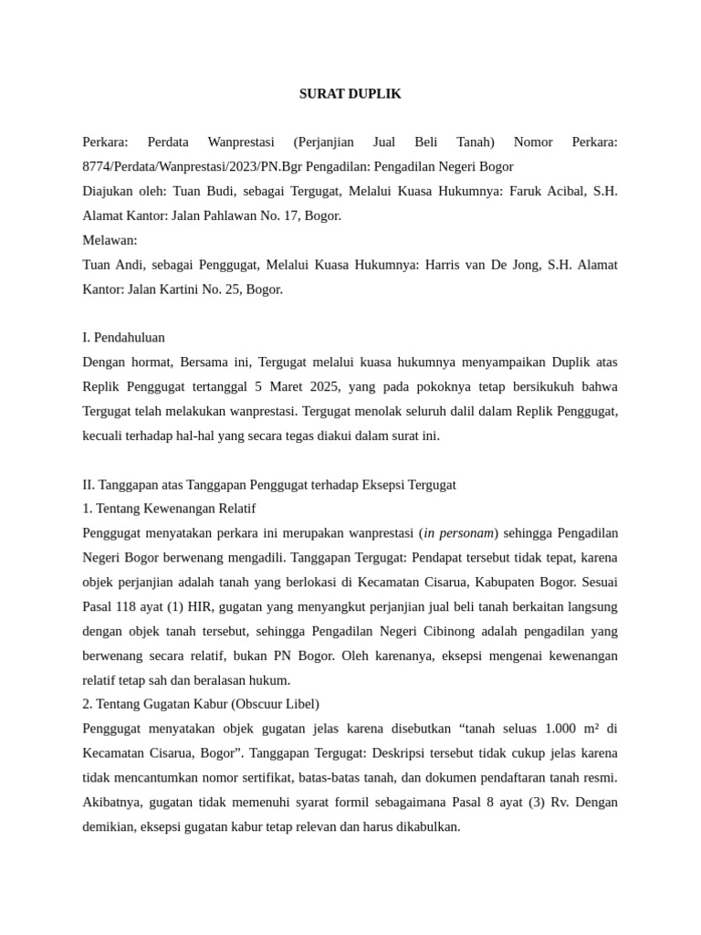 Surat Duplik | PDF