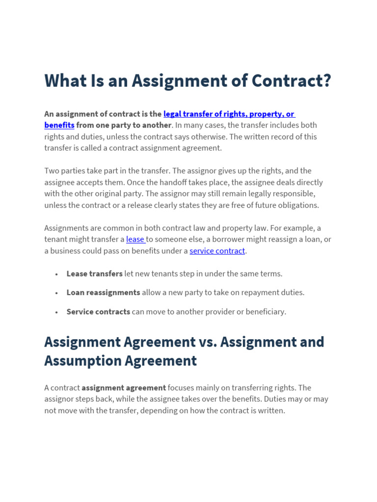 Understanding Contract Assignments | PDF | Assignment (Law) | Law Of ...