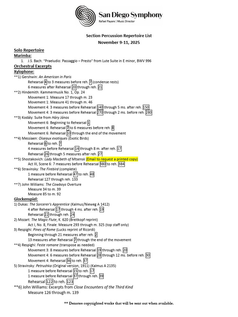 2025-2026 Section Percussion Music Packet 2025.09.15 | PDF | Symphony ...
