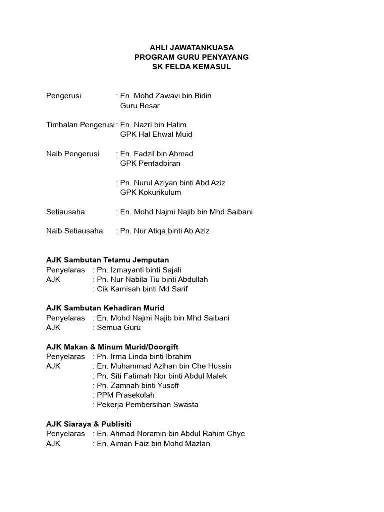 Jawatankuasa Program Guru Penyayang | PDF