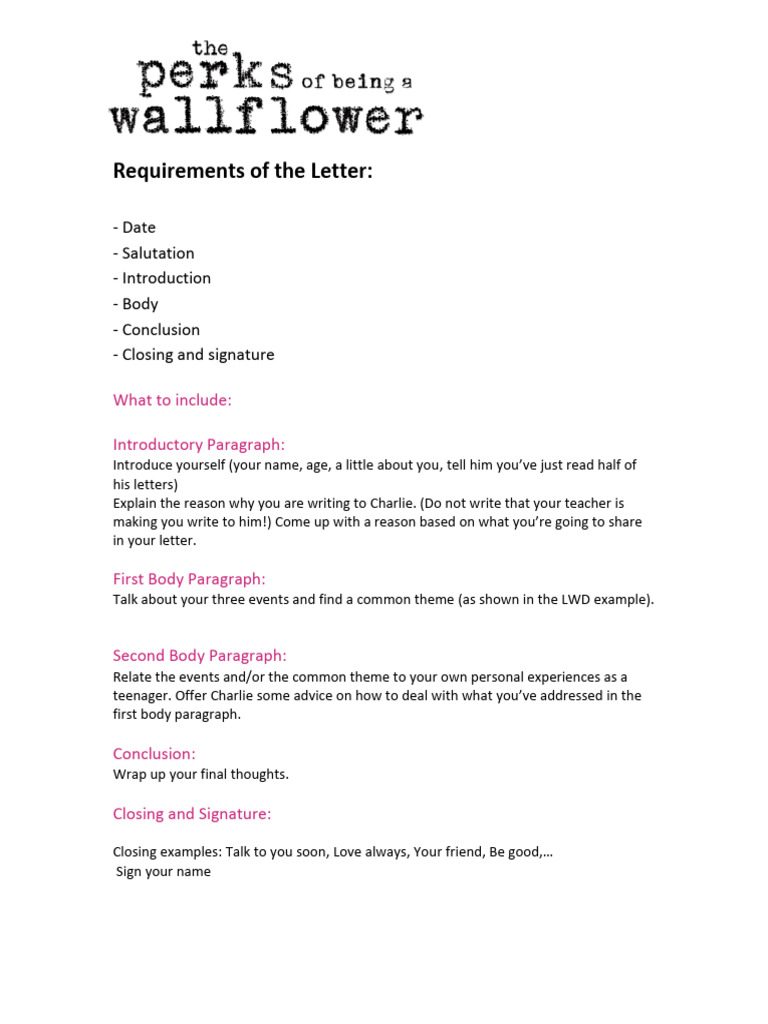 Writing a Letter to Charlie: Guidelines | PDF