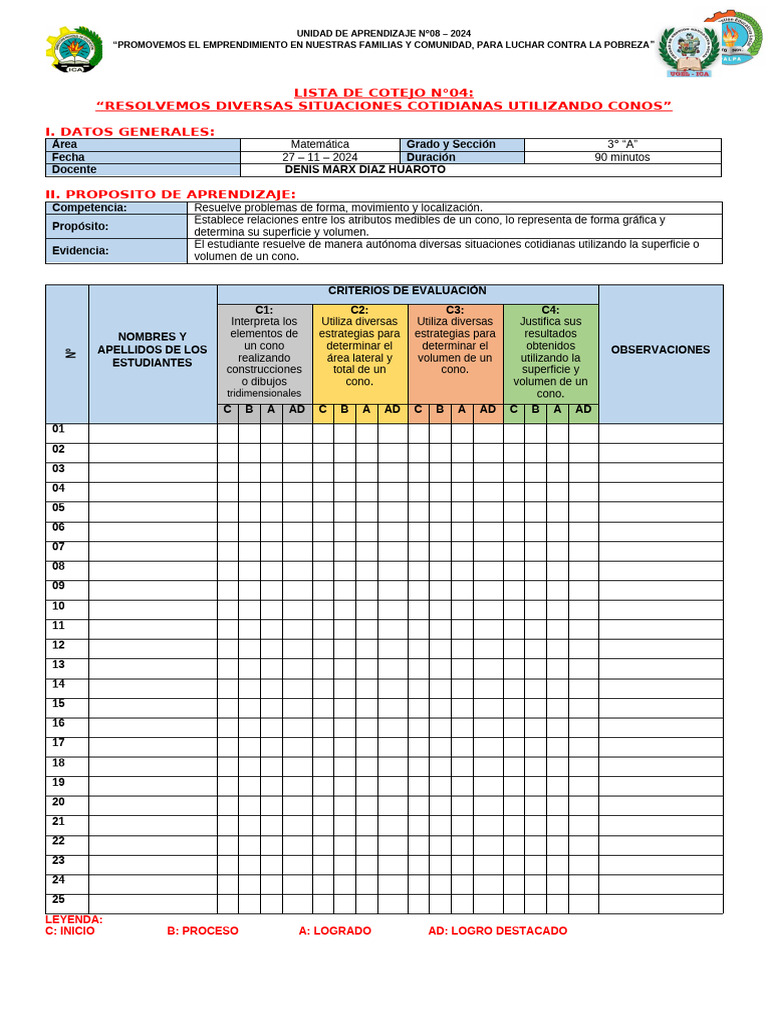 Lista de Cotejo 4 3ero Ua8 2024 | PDF | Aprendizaje