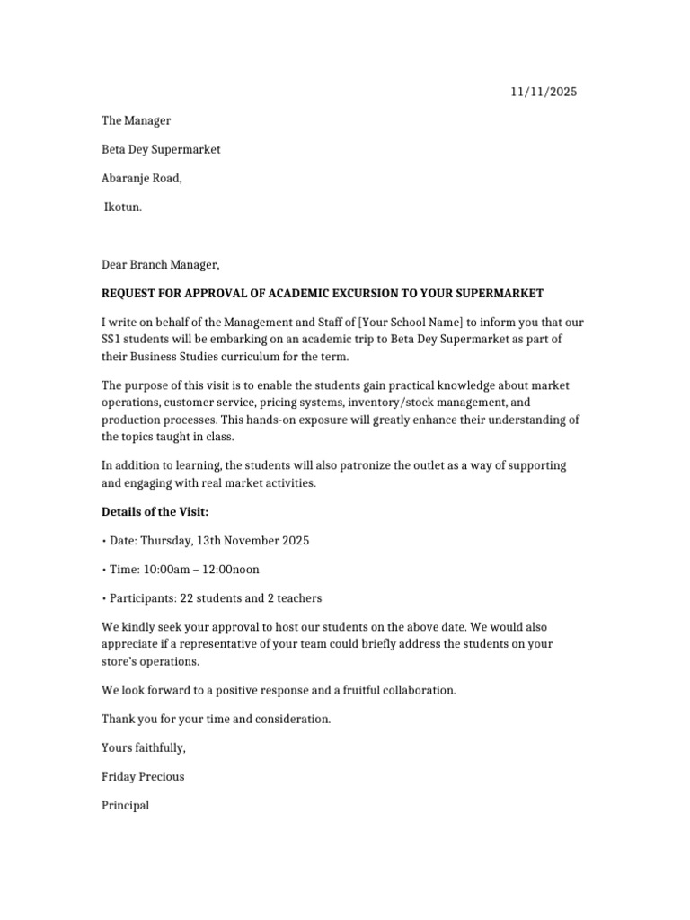 Academic Field Trip Letter | PDF