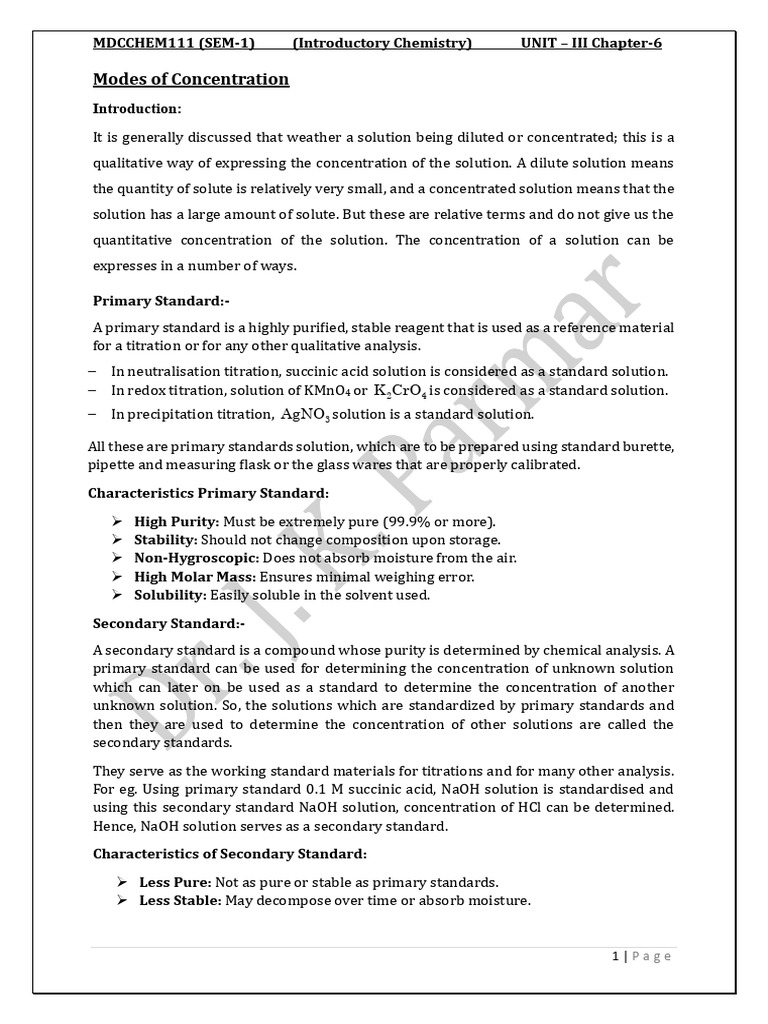 Chap. 6 - Modes of Concentration | PDF | Mole (Unit) | Acid