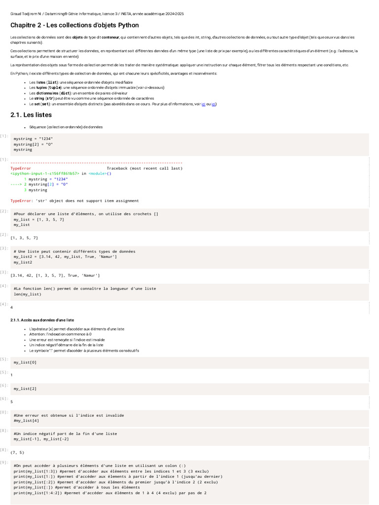Collections d'objets en Python | PDF | Python (Langage de programmation ...