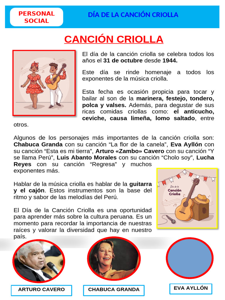 D2 A2 FICHA PS Día de La Canción Criolla 2do Grado | PDF | Perú