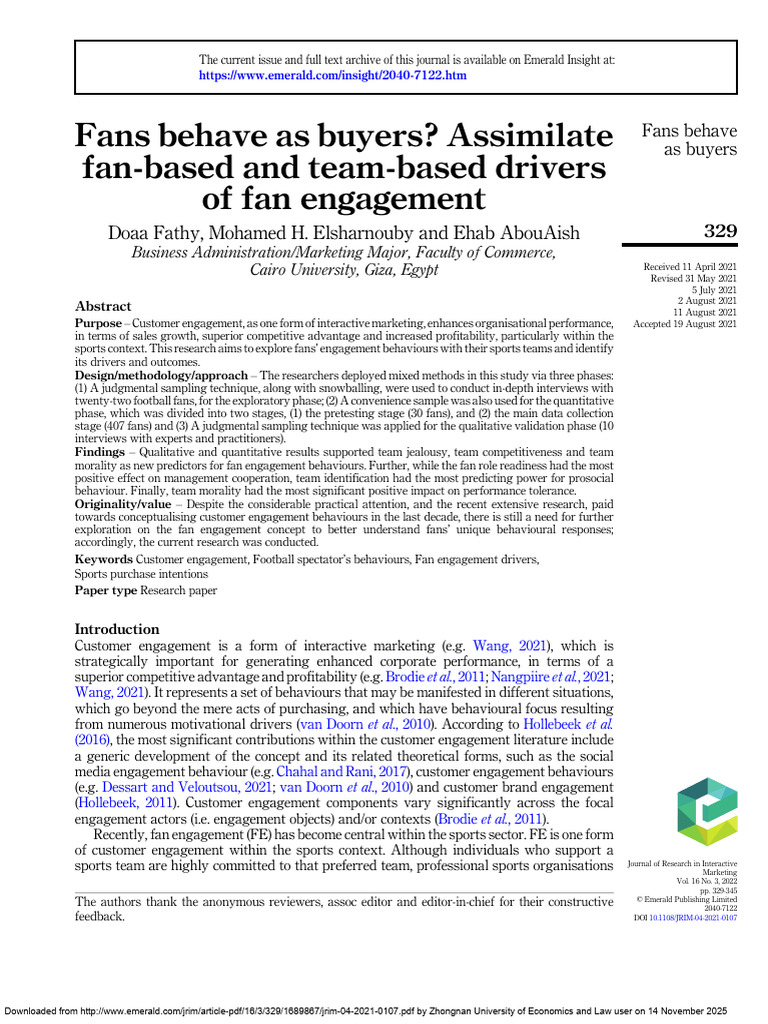 Fans Behave as Buyers? Assimilate Fan-based and Team-based Drivers of ...