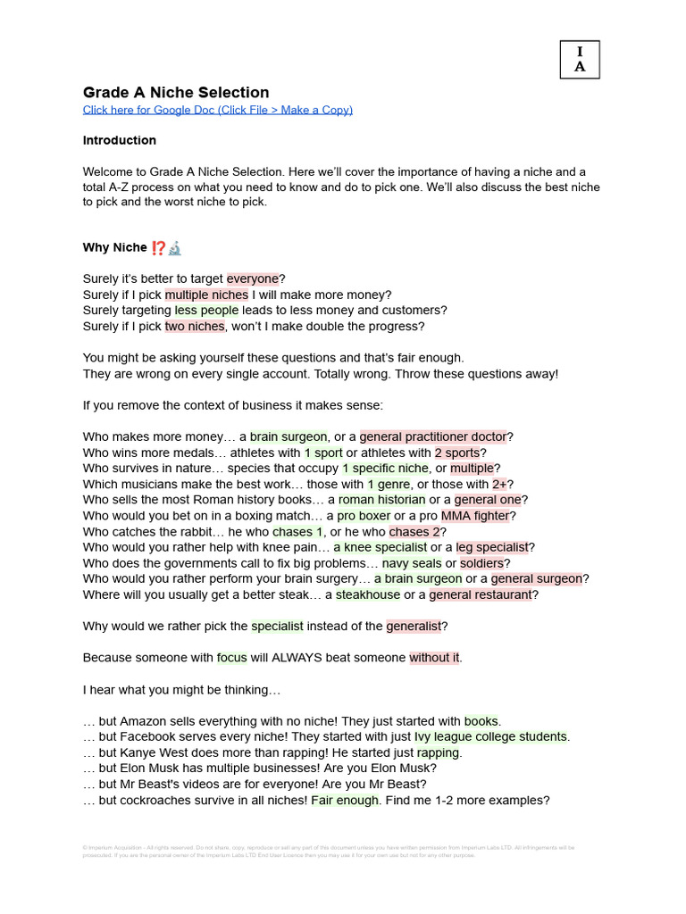 (PDF) Grade A Niche Selection | PDF