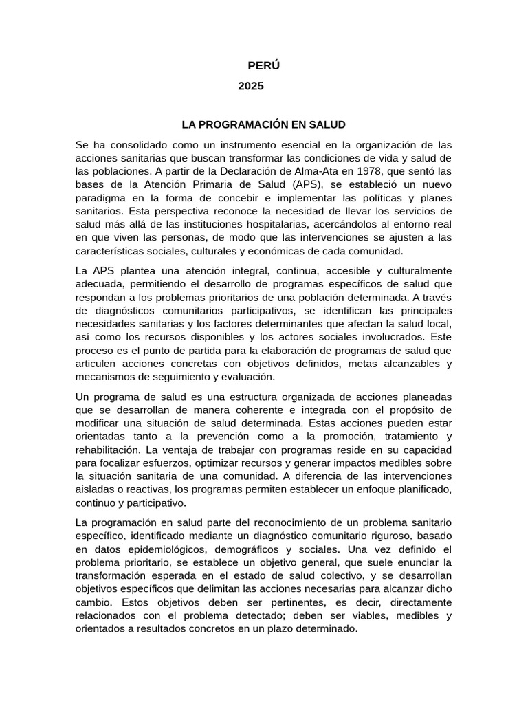 LA PROGRAMACIÓN EN SALUD RESUMEN | PDF | Evaluación | Sustentabilidad