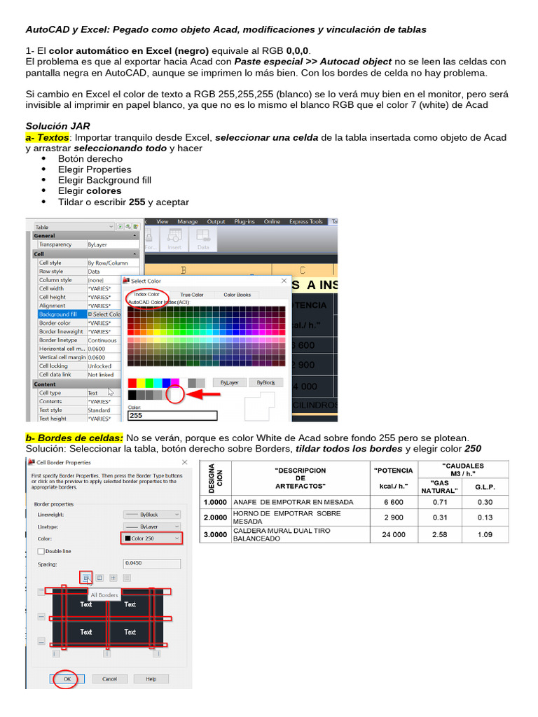 AutoCAD y Excel Pegar Tabla Como Objeto Acad Modificar Vincular | PDF | Microsoft Excel ...