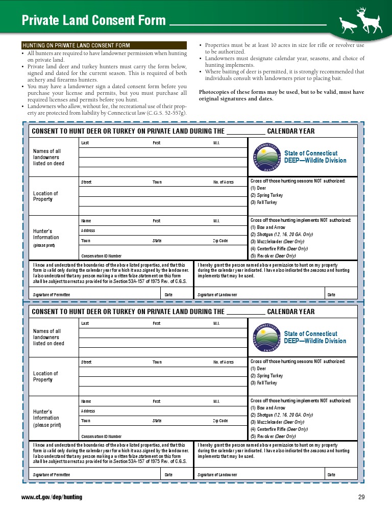 Private Land Consent Form | Hunting | Projectile Weapons