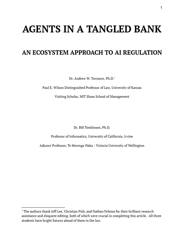 Agents in A Tangled Bank An Ecosystem Approach To AI Regulation | PDF ...