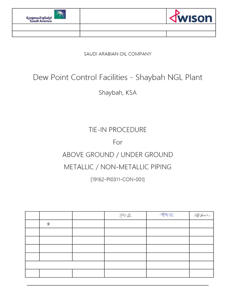PI0311 CON 001 Tie in Procedure For Above Ground Under Ground Metallic ...