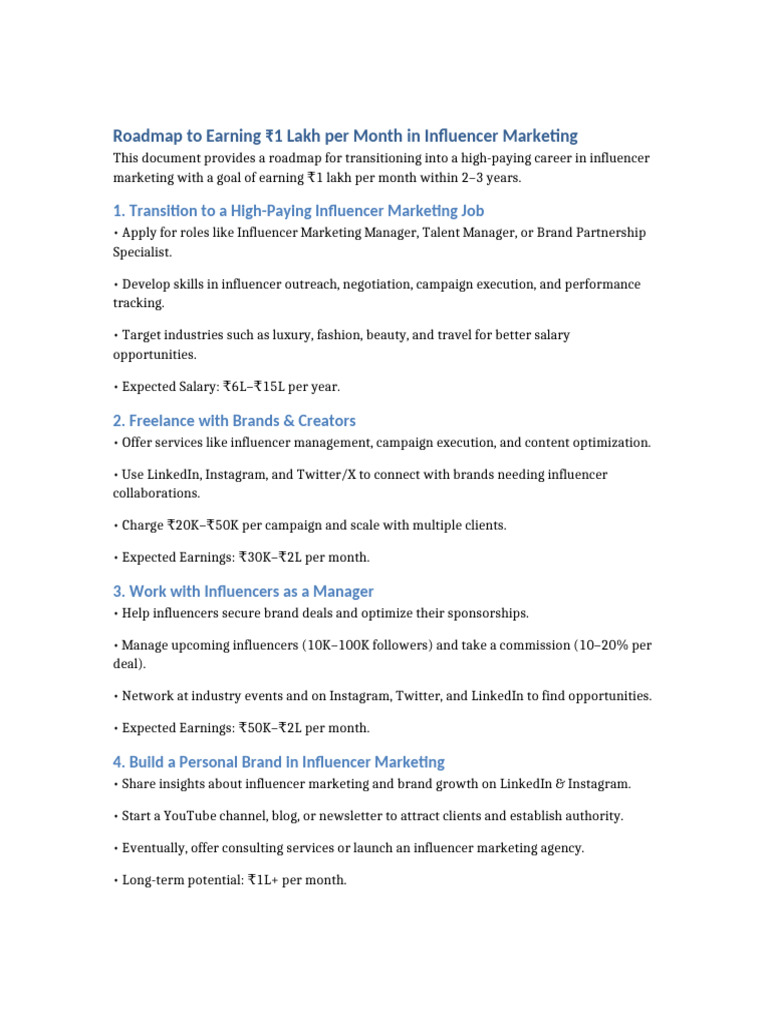 Influencer Marketing Detailed Step-By-Step Plan | PDF