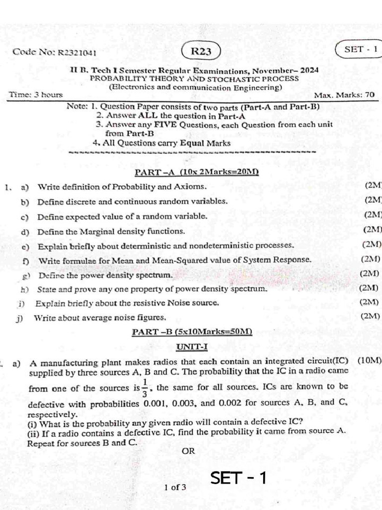 Probability Theory Exam Paper 2024 | PDF | Random Variable ...