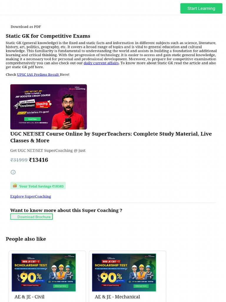 Static GK - All The Important General Knowledge Topics With Free PDF To ...