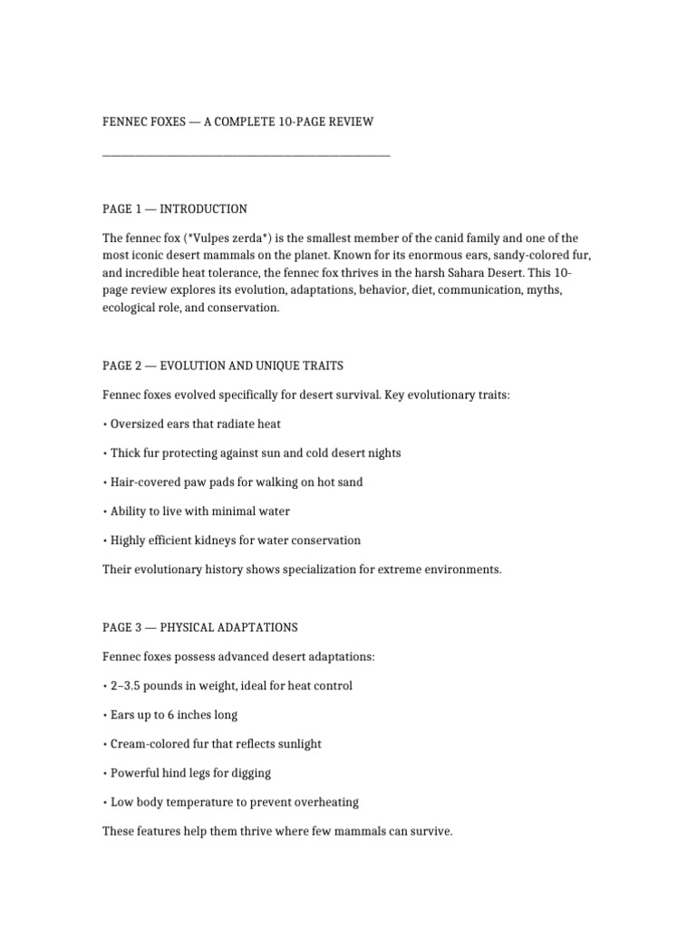 Fennec Foxes 10 Page Review | PDF | Fox | Biology