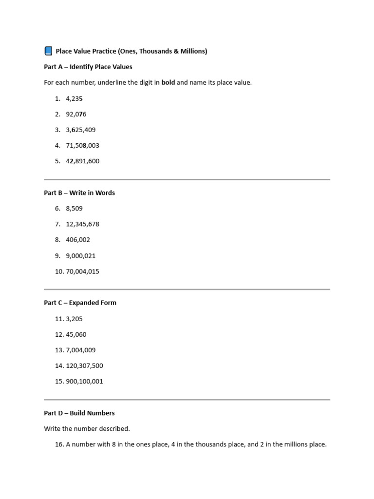 Place Value Practice for Kids | PDF