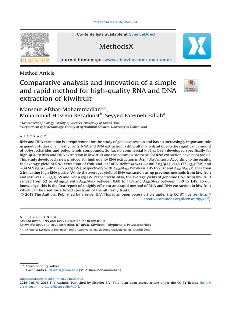 Kiwifruit RNA and DNA Extraction Method | PDF | Agarose Gel ...