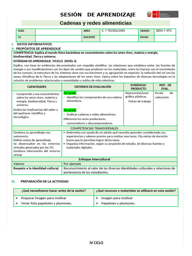 21 de OCTUBRE -C Y T-Cadenas y Redes Alimenticias- IV CICLO | PDF ...