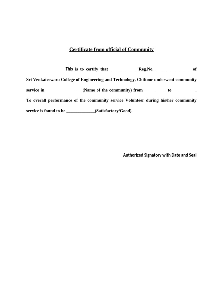 Community Service Certificate Template | PDF