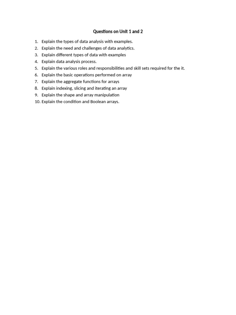 Data Analytics Questions On Unit 1 and 2 | PDF