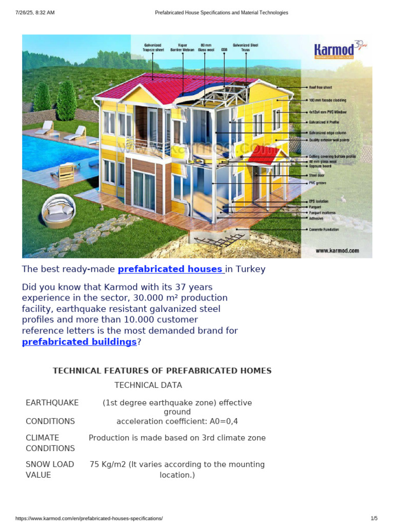 Prefabricated House Specifications and Material Technologies | PDF ...