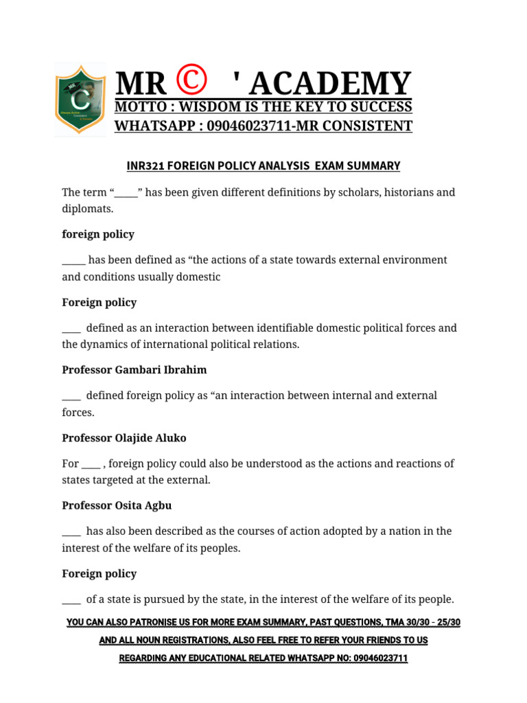 Foreign Policy Analysis Exam Summary | PDF | Bureaucracy | Policy