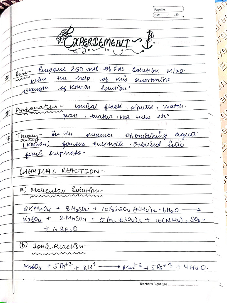 Class Xii Chemistry Pratical Record (Lab Mannual) | PDF