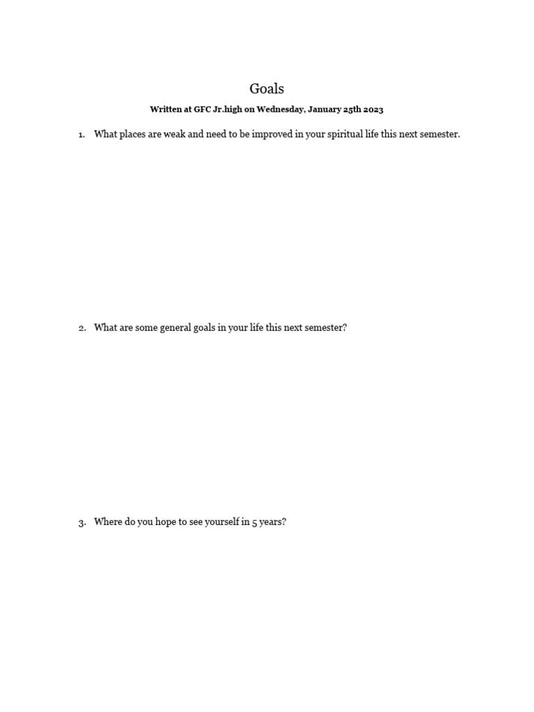 Jr. High Goals | PDF
