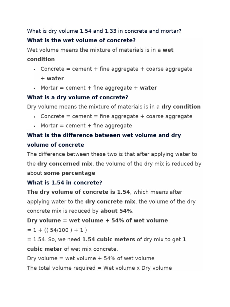 Dry Volume in Concrete and Mortar Explained | PDF