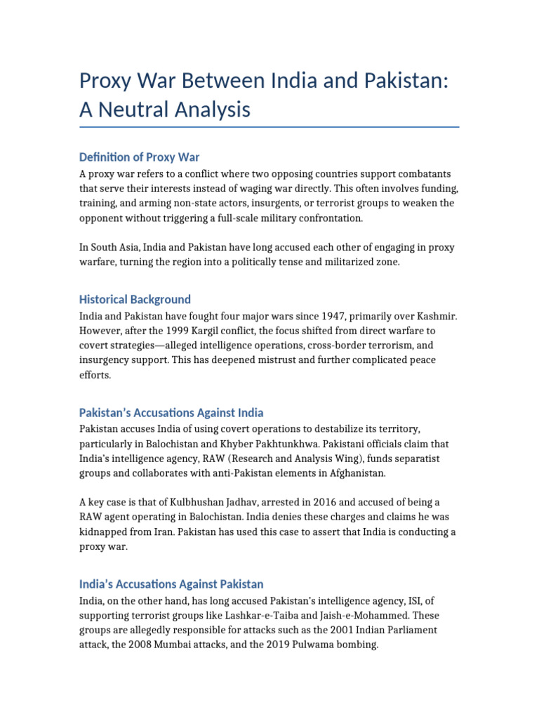 India Pakistan Proxy War Assignment | PDF | India–Pakistan Relations ...