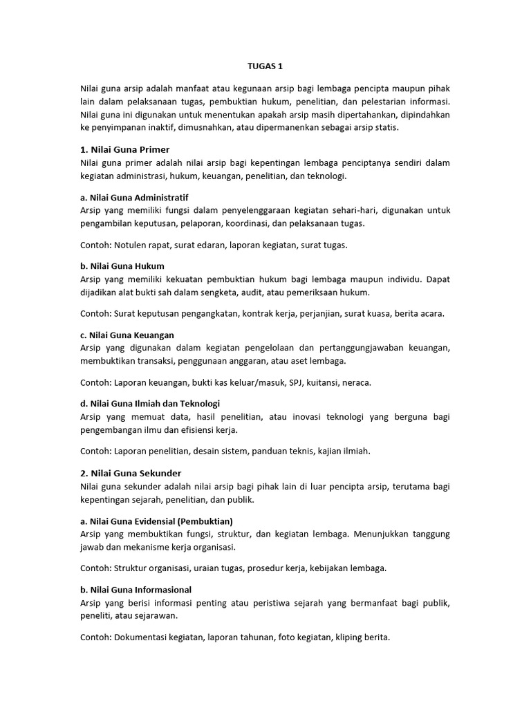Nilai Guna Arsip: Primer dan Sekunder | PDF