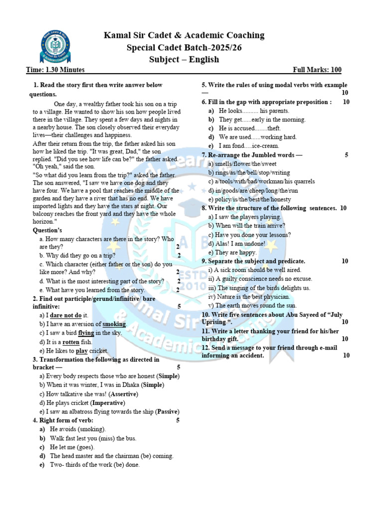 English Model Test | PDF | Language Mechanics | Linguistics