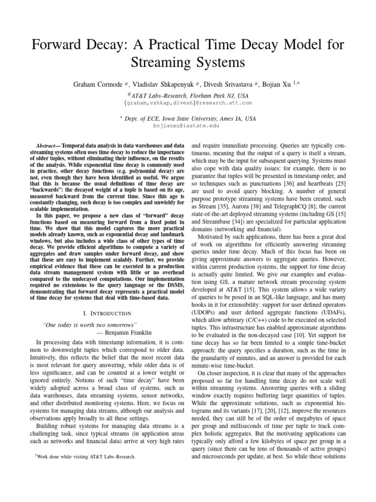 Forward Decay Model for Streaming Systems | PDF | Exponential Function ...