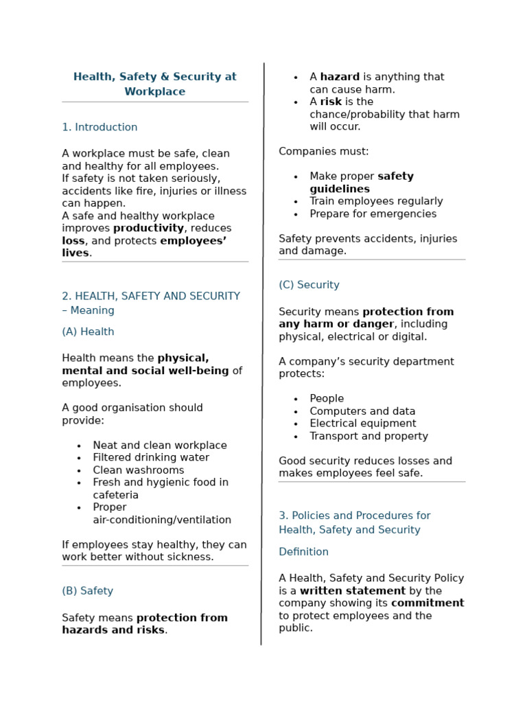 Workplace Health, Safety & Security Guide | PDF | Hazards | Safety
