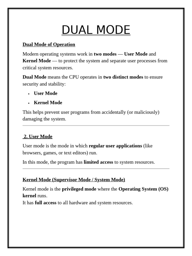 Dual Mode | PDF | Operating System | Kernel (Operating System)