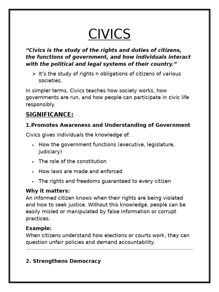 Importance of Civics in Society | PDF | Citizenship | Multiculturalism