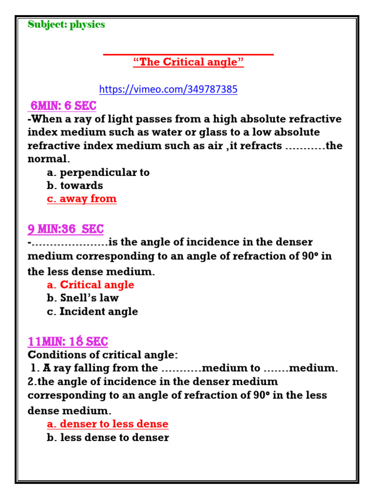 Week 7 Question | PDF | Refraction | Refractive Index