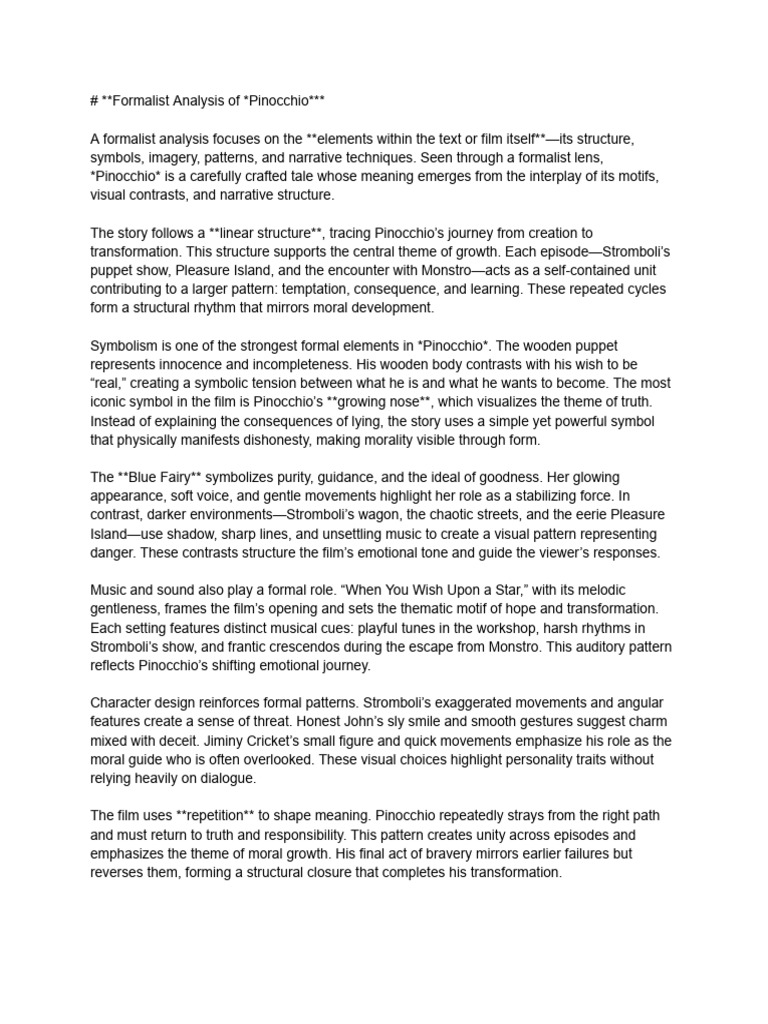 Formalist Analysis of Pinocchio | PDF | Pinocchio