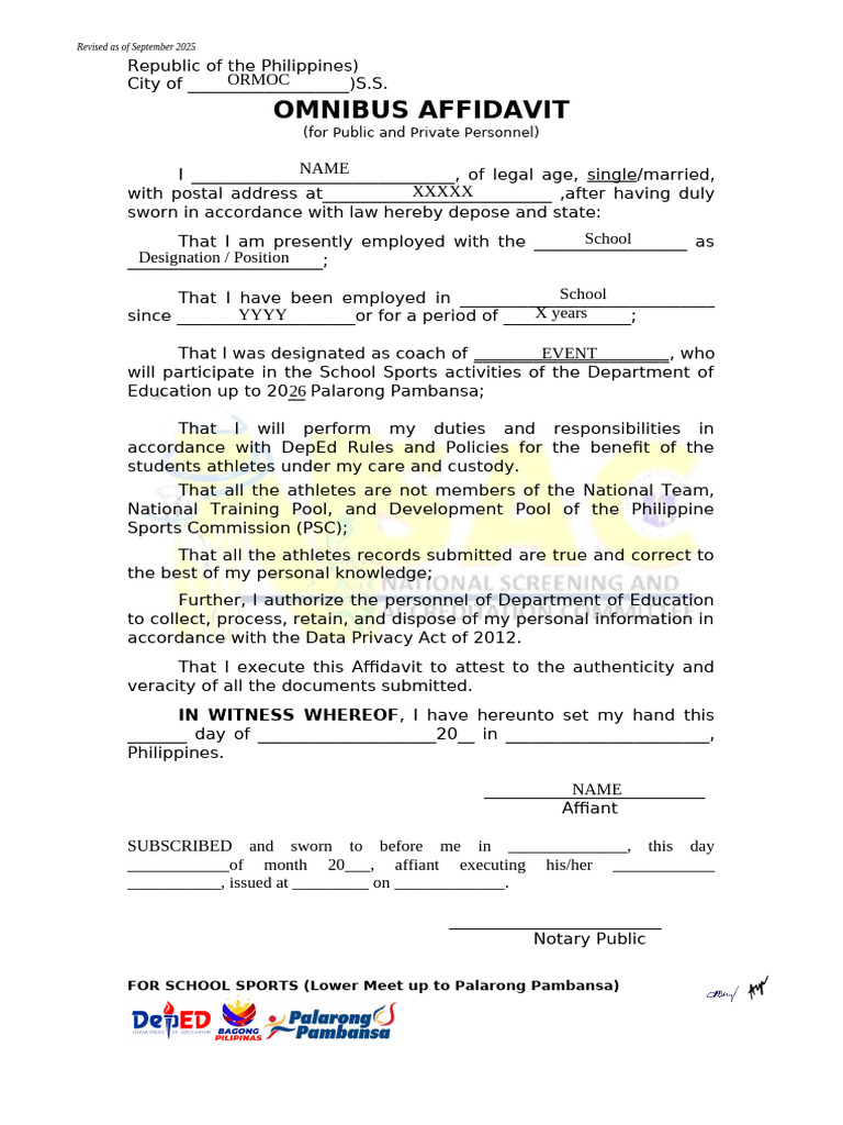 Omnibus Affidavit v2025 | PDF | Affidavit | Legal Procedure