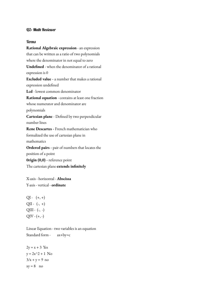 Q2 Math Review: Rational Expressions & Equations | PDF
