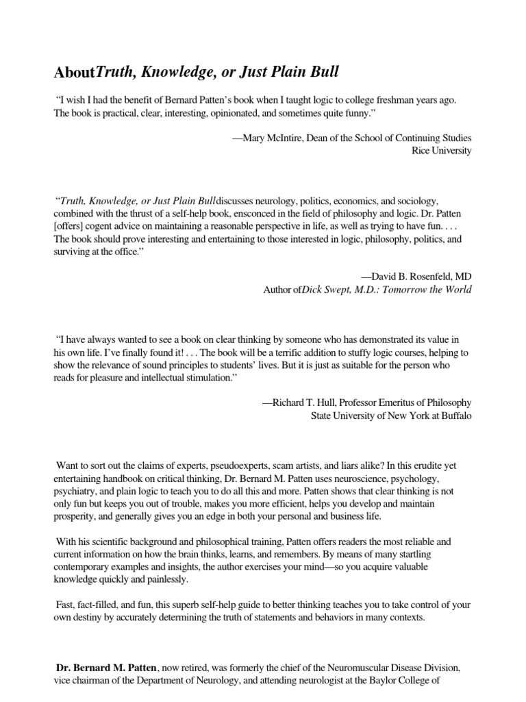 Truth, Knowledge, or Just Plain Bull How To Tell The Difference | PDF ...