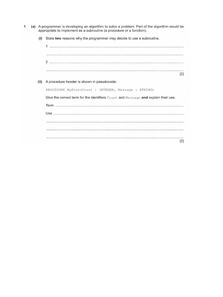 9618 As Subroutine Numeric Arrays | PDF