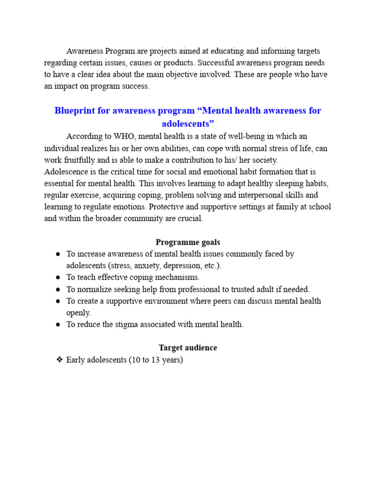 Awareness Program Somya | PDF | Mental Health | Adolescence